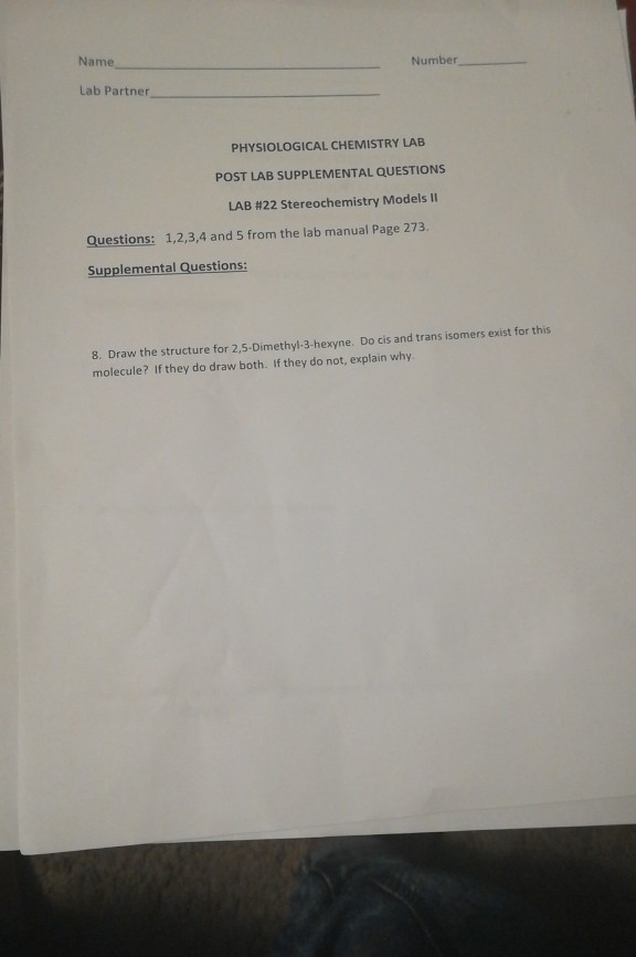 Solved Name Number_ Lab Partner PHYSIOLOGICAL CHEMISTRY LAB | Chegg.com