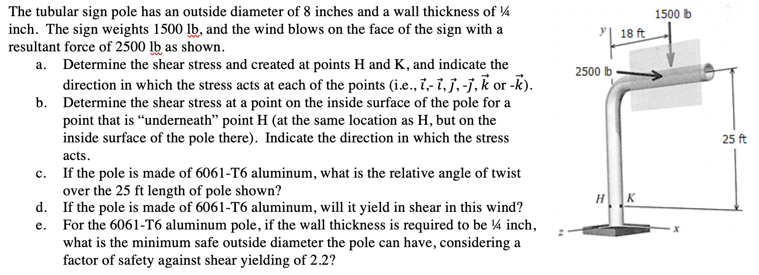 1500 lb | 18 ft 2500 lb The tubular sign pole has an | Chegg.com