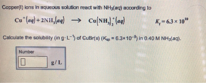 Solved Copper(I) ions in aqueous solution react with NH3(aq) | Chegg.com