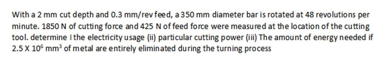 Solved With a 2 mm cut depth and 0.3 mm/rev feed, a 350 mm | Chegg.com