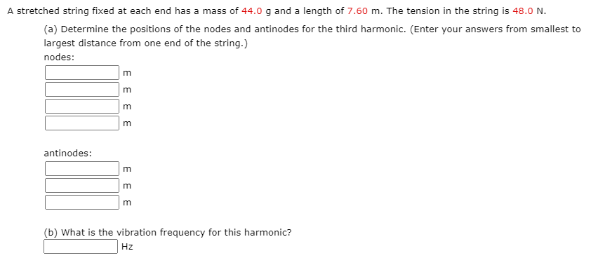 Solved A stretched string fixed at each end has a mass of | Chegg.com
