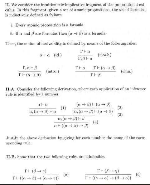 Solved II. We consider the intuitionistic implicative | Chegg.com