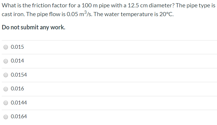 Solved What is the friction factor for a 100 m pipe with a | Chegg.com