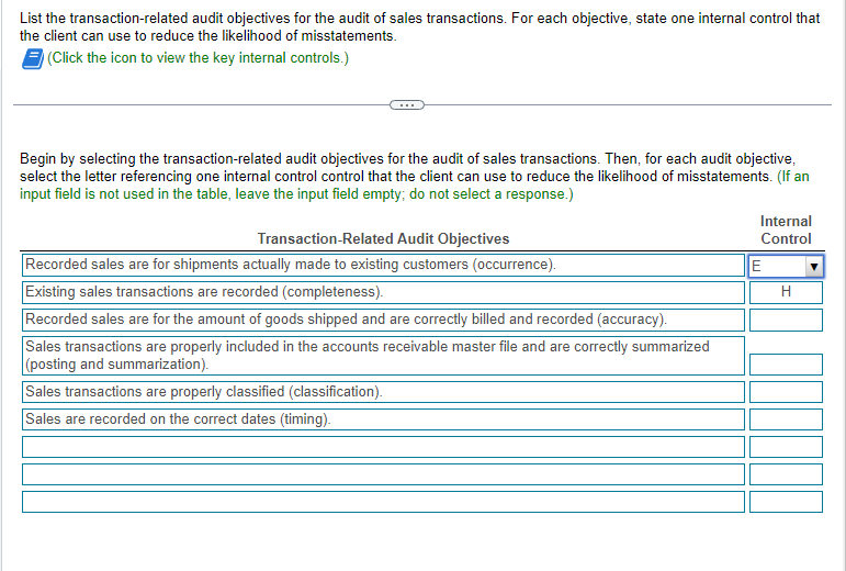 Solved List the transaction-related audit objectives for the | Chegg.com
