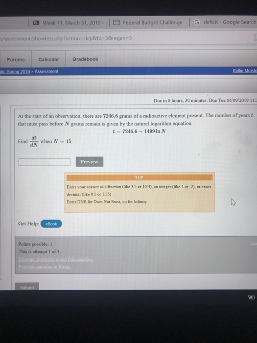 Solved 13 Week 11, March 31, 2019- Federal Budget Challenge | Chegg.com
