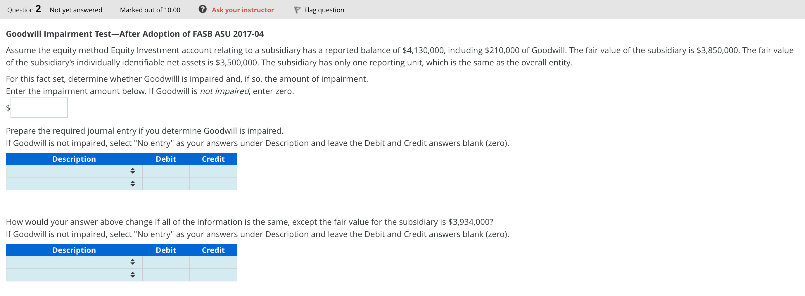 Solved Goodwill Impairment Test-After Adoption of FASB ASU | Chegg.com
