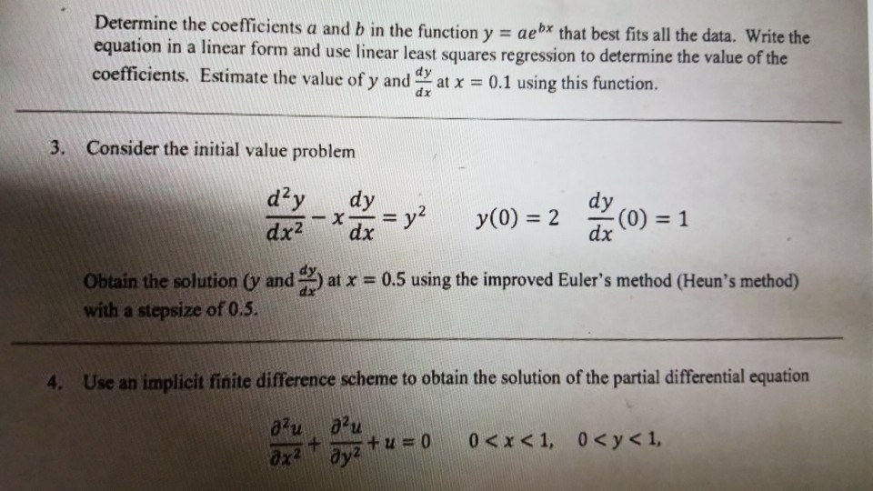 Solved Determine the coefficients a and b in the function y | Chegg.com