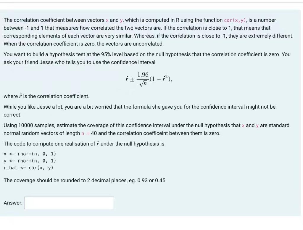 Solved The correlation coefficient between vectors x and y, | Chegg.com