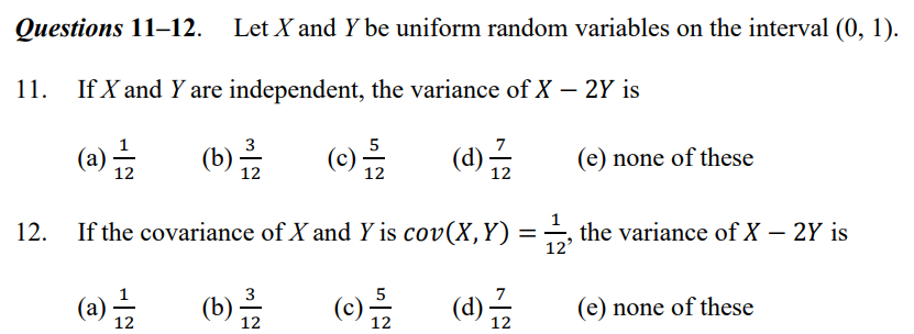 Solved Questions 11-12. Let X and Y be uniform random | Chegg.com