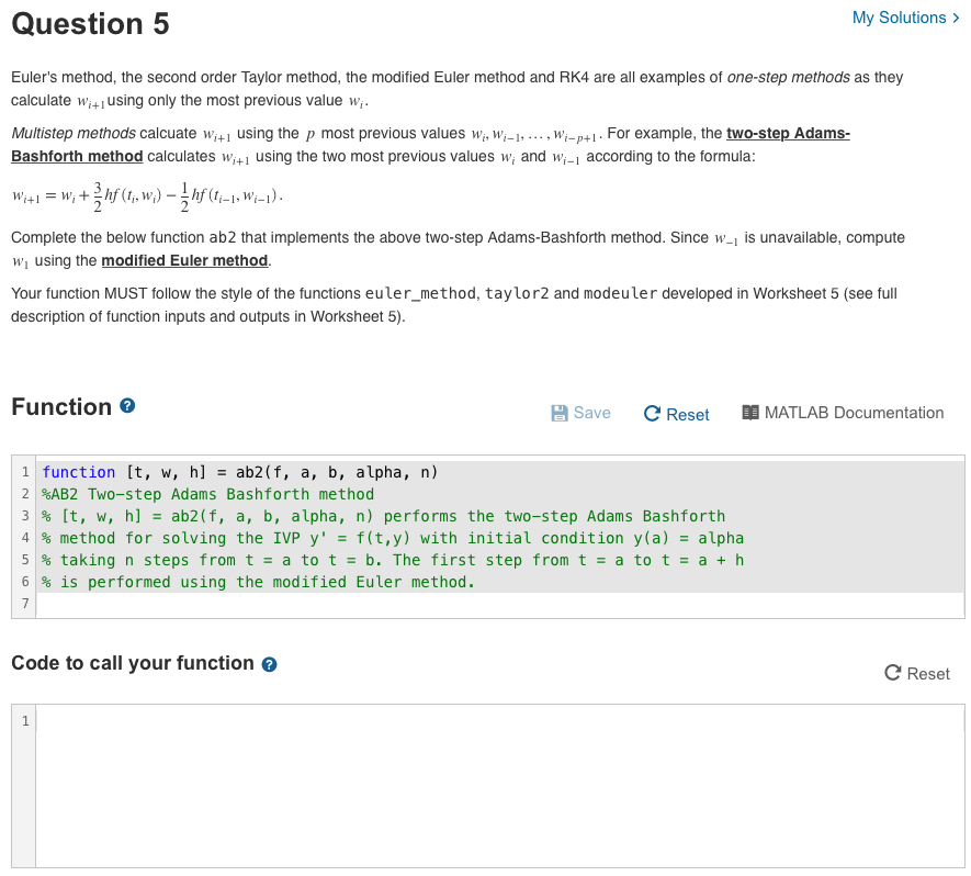 Solved Question 5 My Solutions > Euler's method, the second | Chegg.com