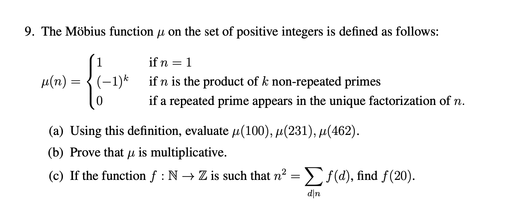 Solved The Möbius function μ on the set of positive integers | Chegg.com