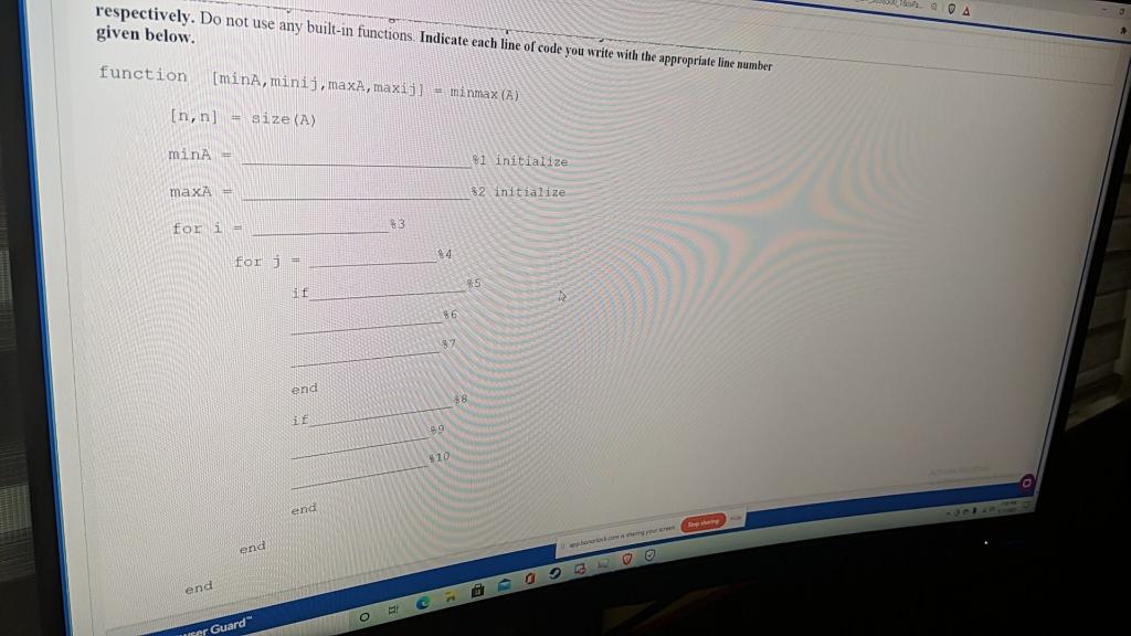 Solved QUESTION 6 Complete the MATLAB function, minmax | Chegg.com
