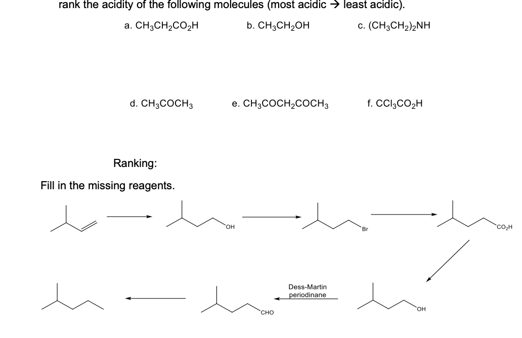 Solved rank the acidity of the following molecules (most | Chegg.com
