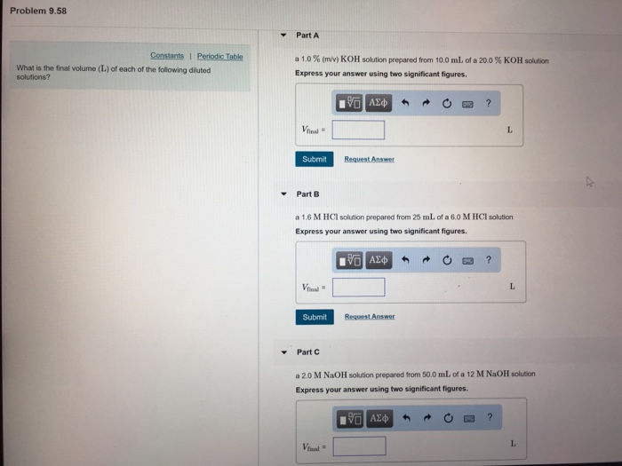 Solved What is the volume of each of the following diluted | Chegg.com