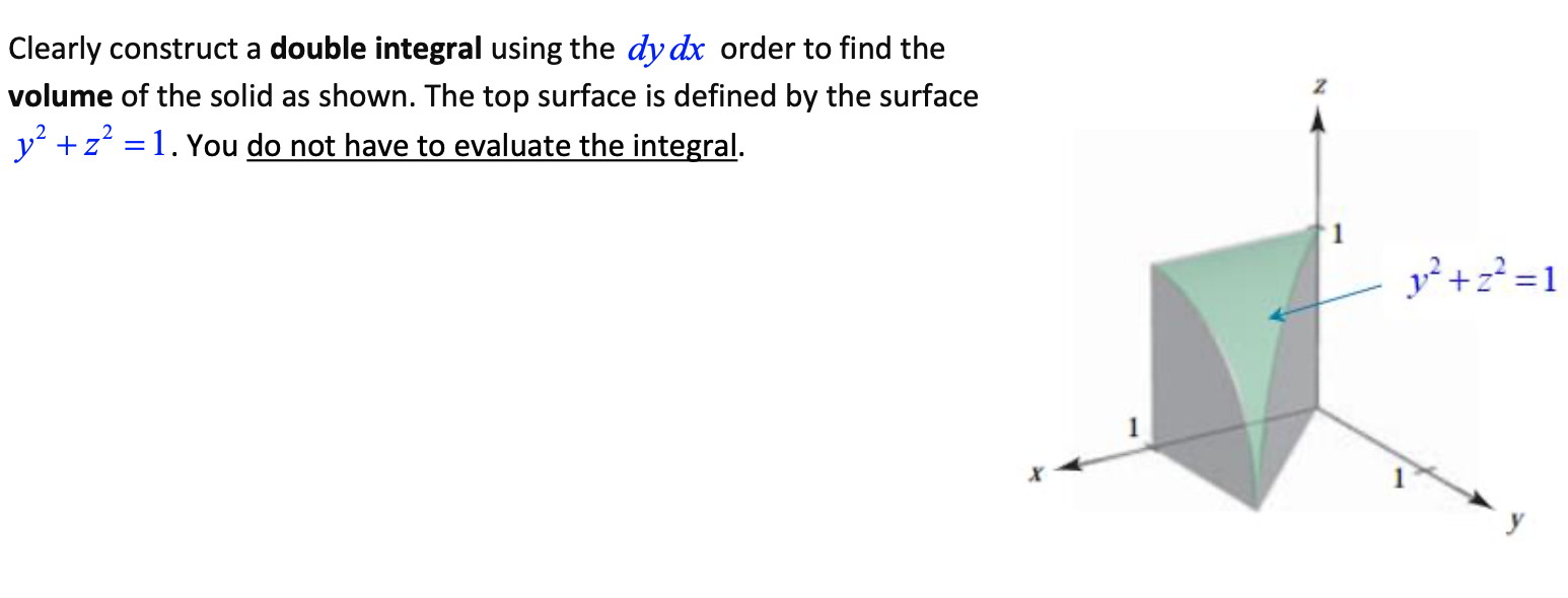 Solved Clearly construct a double integral using the dy dx | Chegg.com
