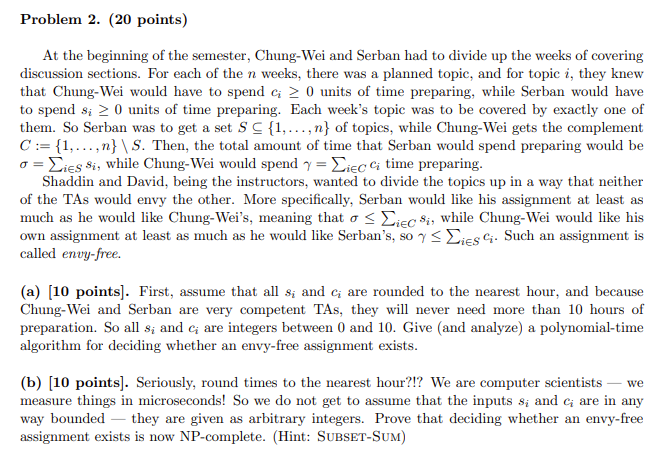 Problem 2. (20 points) At the beginning of the | Chegg.com