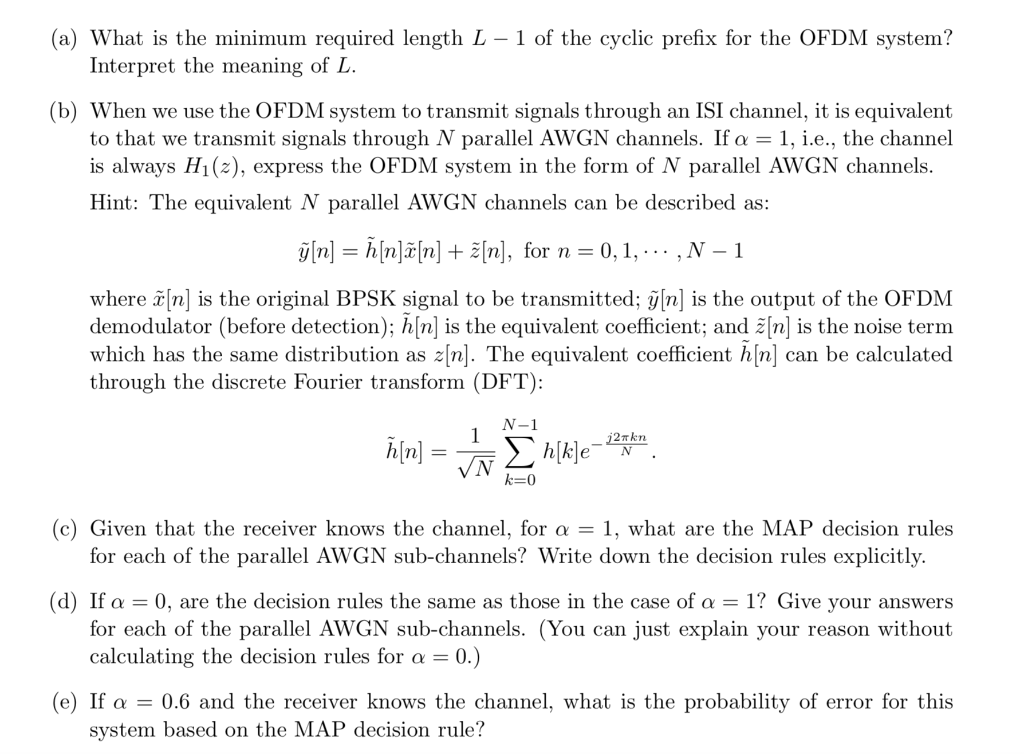 (ISI Fading Channel) Consider an OFDM system with N | Chegg.com
