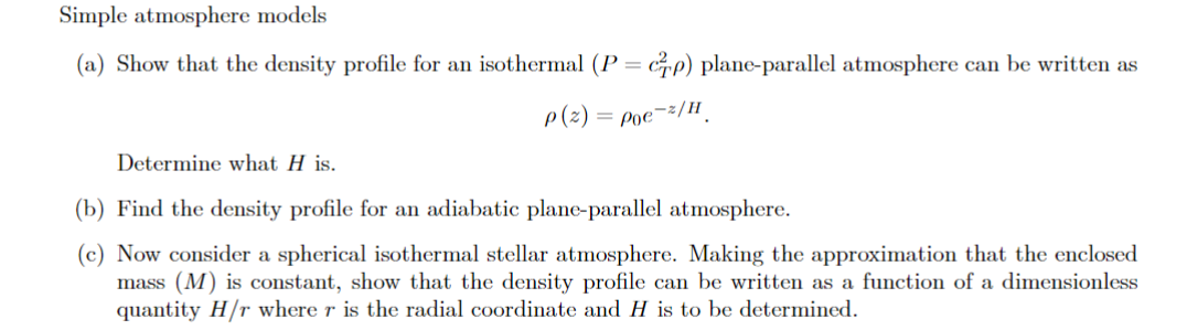 Solved Simple atmosphere models (a) Show that the density | Chegg.com