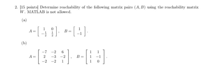 Solved 2. 15 pointsl Determine reachability of the following | Chegg.com