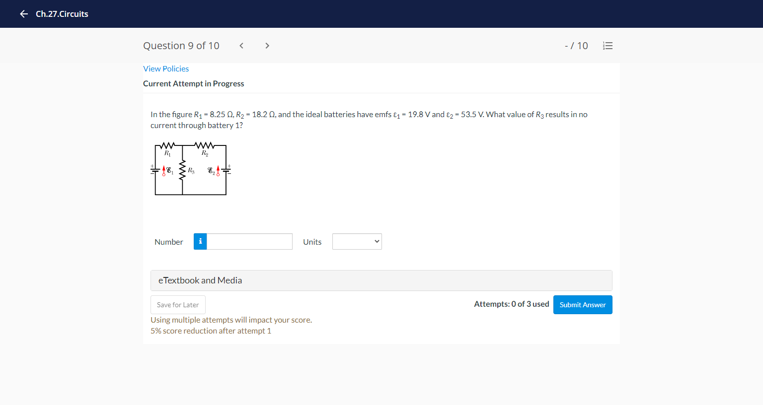 Solved € Ch.27.Circuits Question 9 of 10 - / 10 E View | Chegg.com