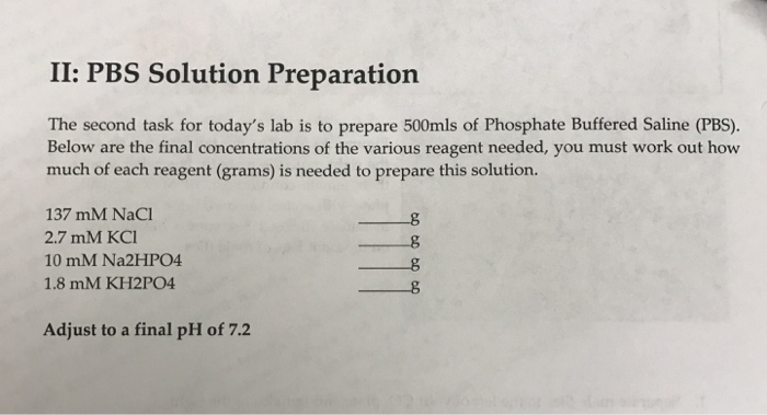 Solved The second task for today's lab is to prepare 500mls | Chegg.com