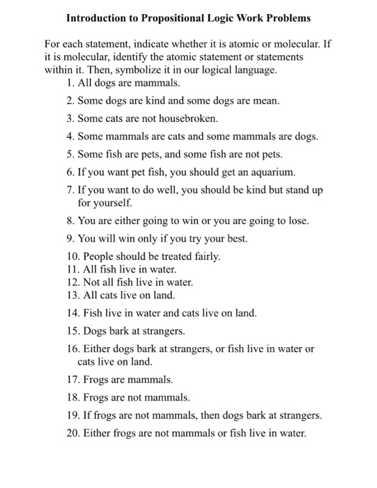 Solved Introduction to Propositional Logic Work Problems For | Chegg.com