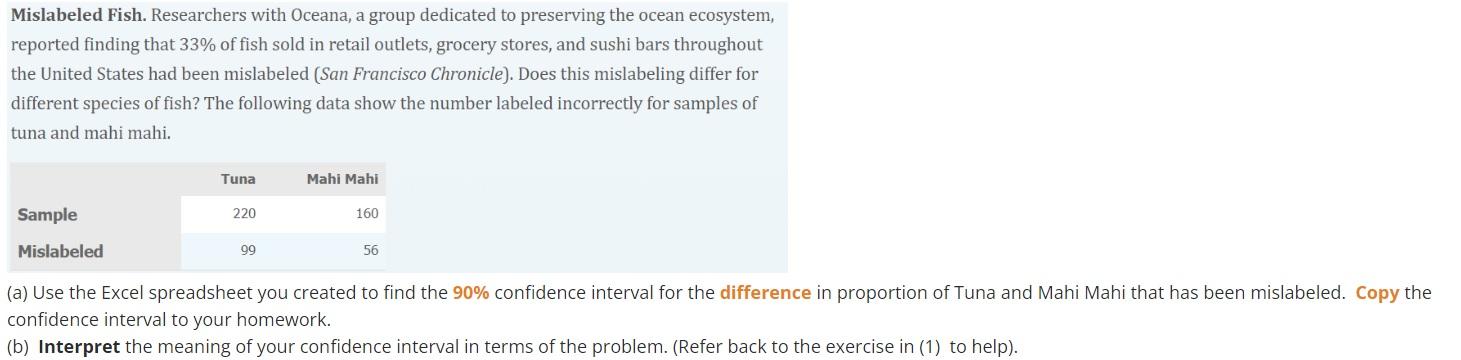 Solved Mislabeled Fish. Researchers with Oceana, a group | Chegg.com