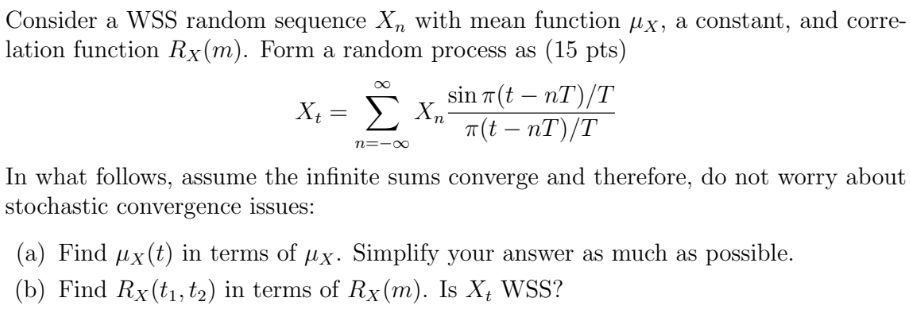 n=-o Consider a WSS random sequence Xn with mean | Chegg.com