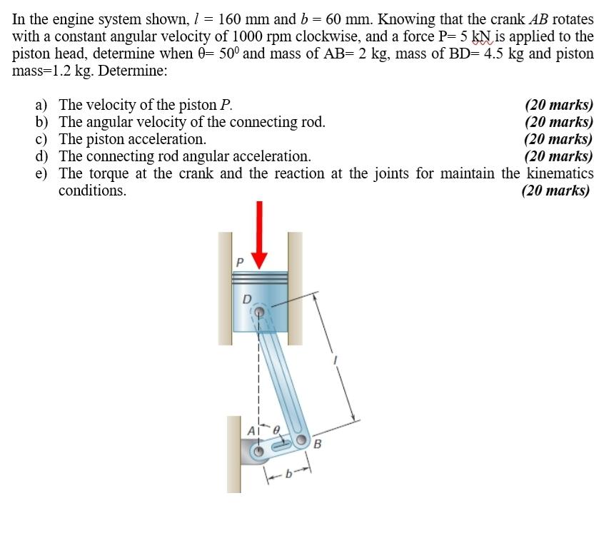 Solved In the engine system shown, l = 160 mm and b = 60 mm. | Chegg.com