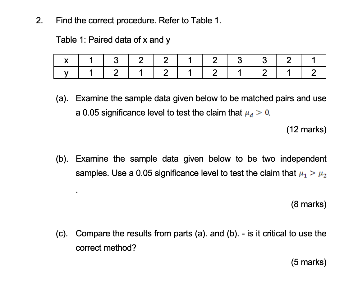 Solved Find the correct procedure. Refer to Table 1. Table | Chegg.com