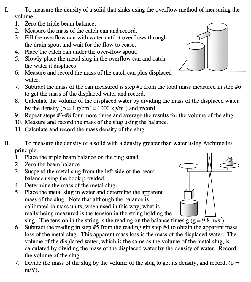 Solved I. To measure the density of a solid that sinks using | Chegg.com
