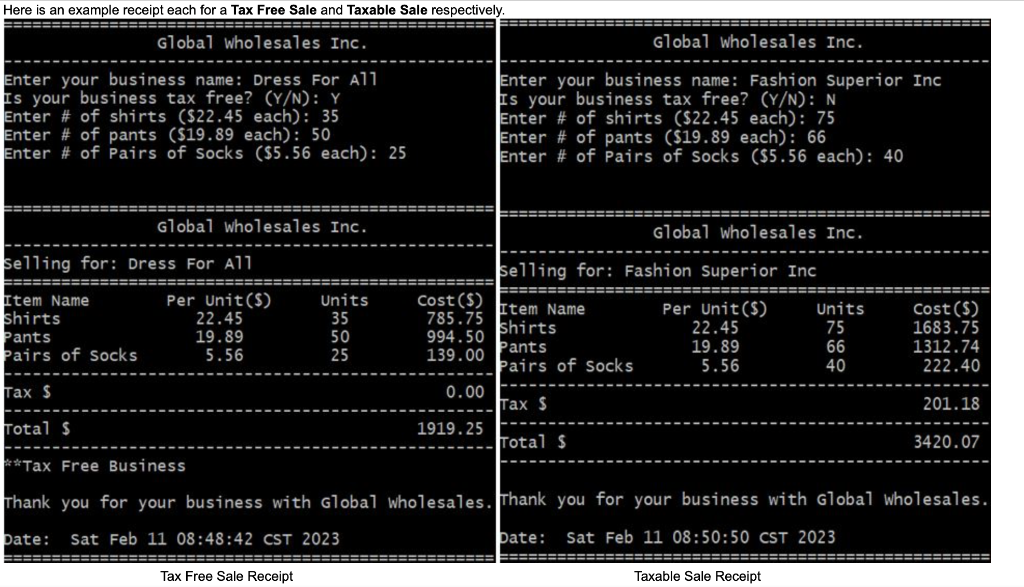 Solved Write a complete bash script to print a receipt for a | Chegg.com