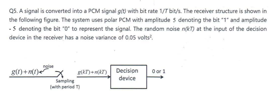 Solved Q5. A signal is converted into a PCM signal g(t) with | Chegg.com