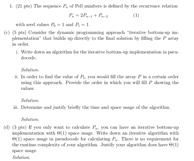 1. (21 pts) The sequence P, of Pell numbers is | Chegg.com