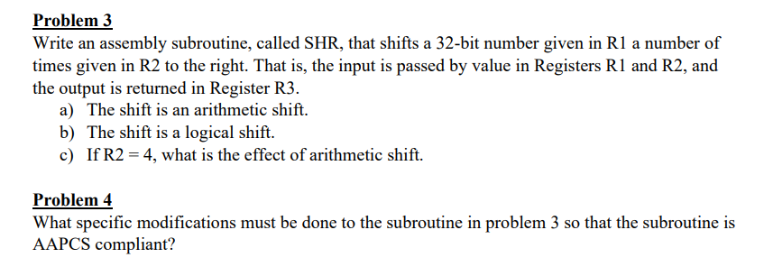 Solved Problem 3 Write An Assembly Subroutine Called Shr 7903