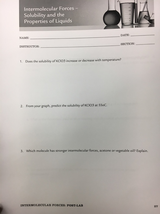 Solved Intermolecular Forces solubility and the Properties | Chegg.com