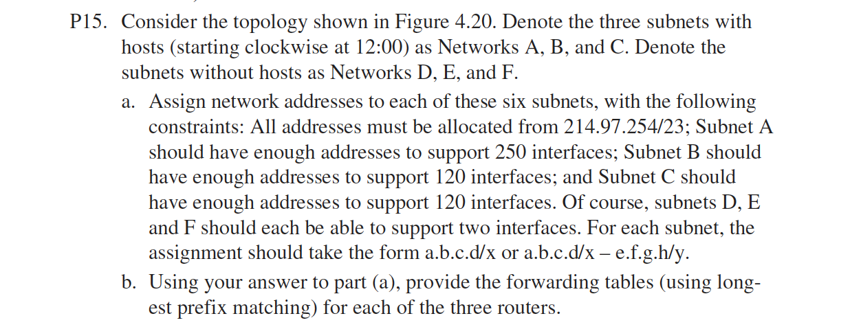 Solved P15. ﻿Consider the topology shown in Figure 4.20. | Chegg.com