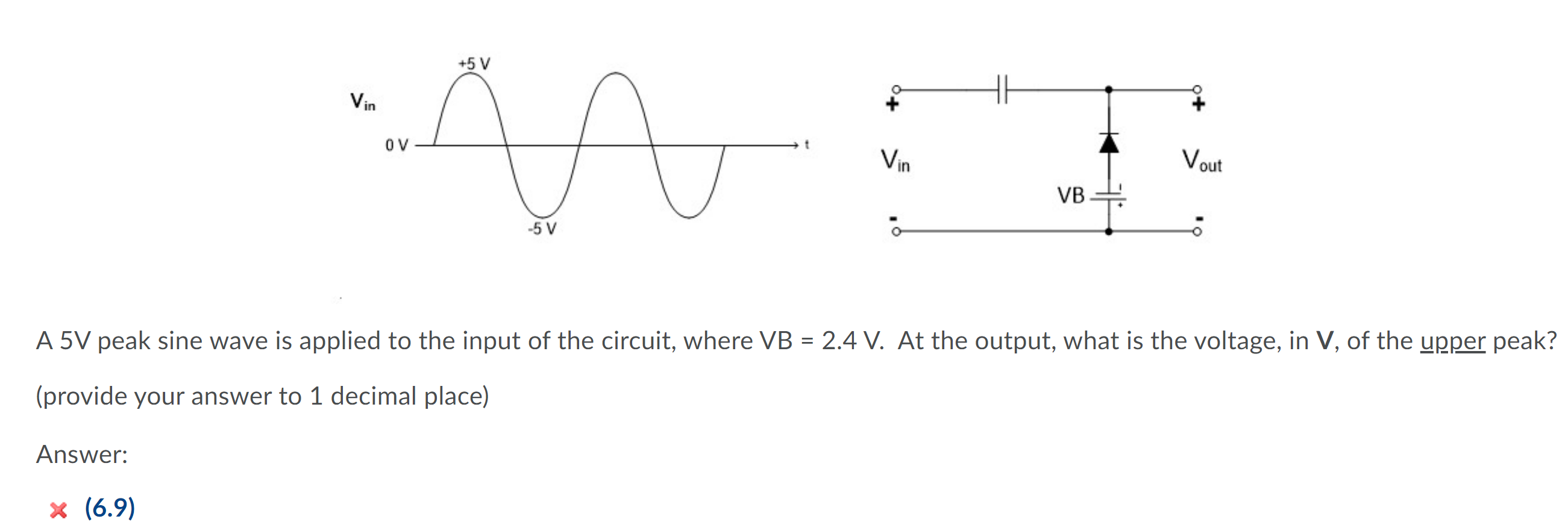 Solved +5 V Vin +6 -AA A OV Vin Vout VB -5 V a A 5V peak | Chegg.com