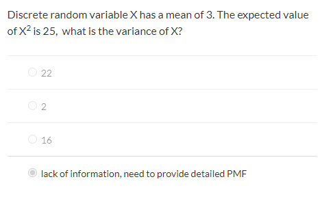 Solved Discrete random variable X has a mean of 3. The | Chegg.com