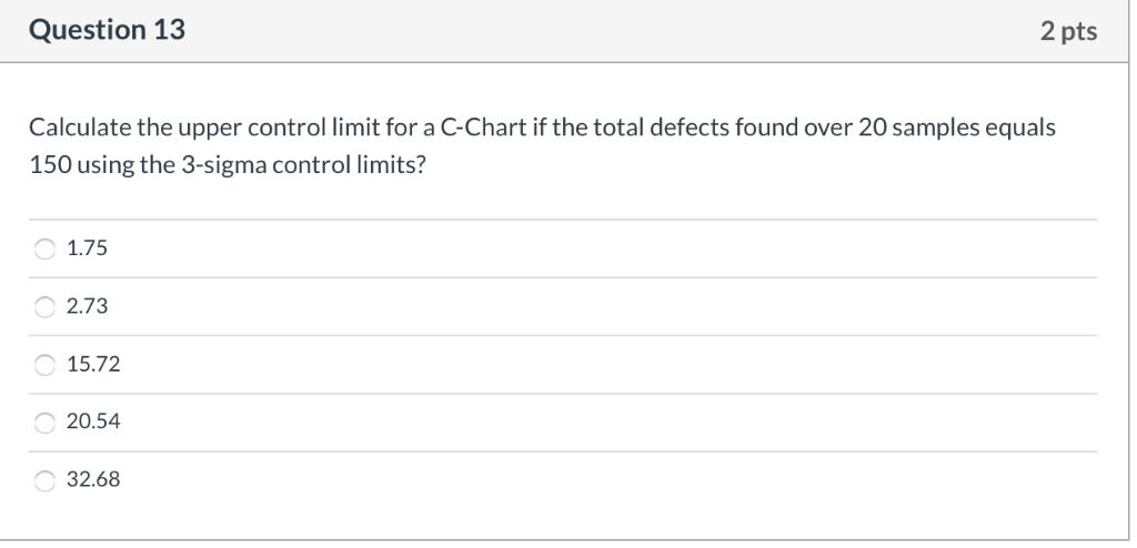 Solved Question 13 2 pts Calculate the upper control limit | Chegg.com