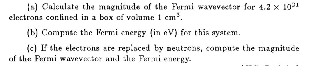 Solved (a) Calculate the magnitude of the Fermi wavevector | Chegg.com