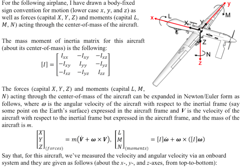 Solved For the following airplane, I have drawn a body-fixed | Chegg.com