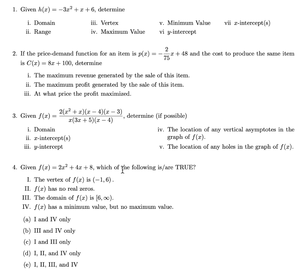 Solved Number 4 is the only one that is multiple choice. the | Chegg.com