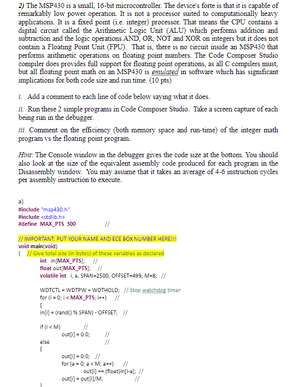 2) The MSP430 is a small, 16-bit microcontroller. The | Chegg.com