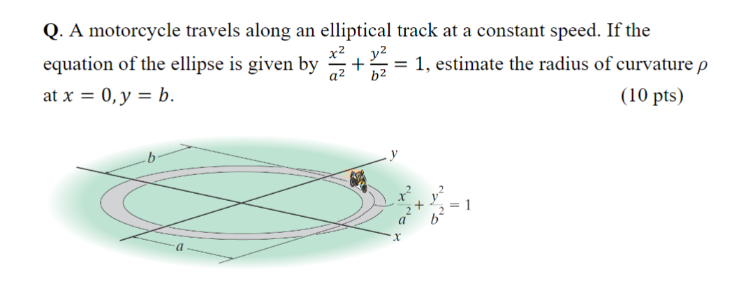 Solved A motorcycle travels along an elliptical track at a | Chegg.com