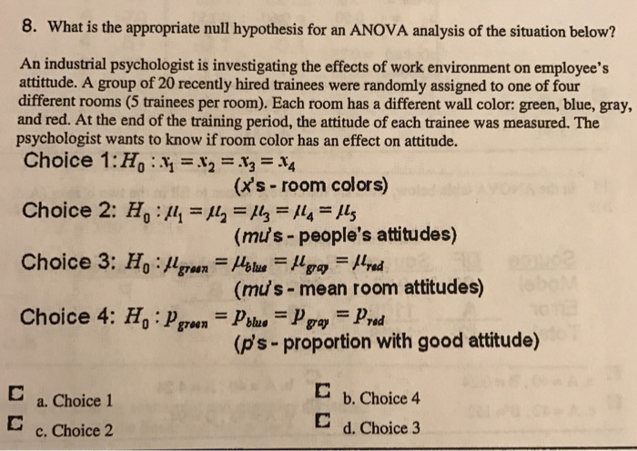 Solved What is the appropriate null hypothesis for an ANOVA | Chegg.com