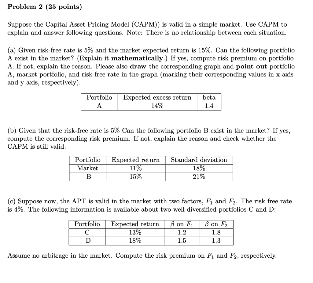 Problem 2 (25 points) Suppose the Capital Asset | Chegg.com
