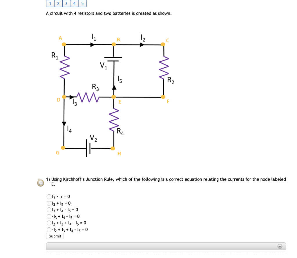 Solved 1 2 3 4 5 A circuit with 4 resistors and two | Chegg.com