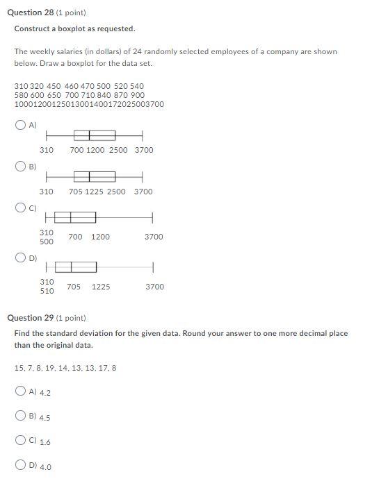 Solved Question 28 1 Point Construct A Boxplot As 5797