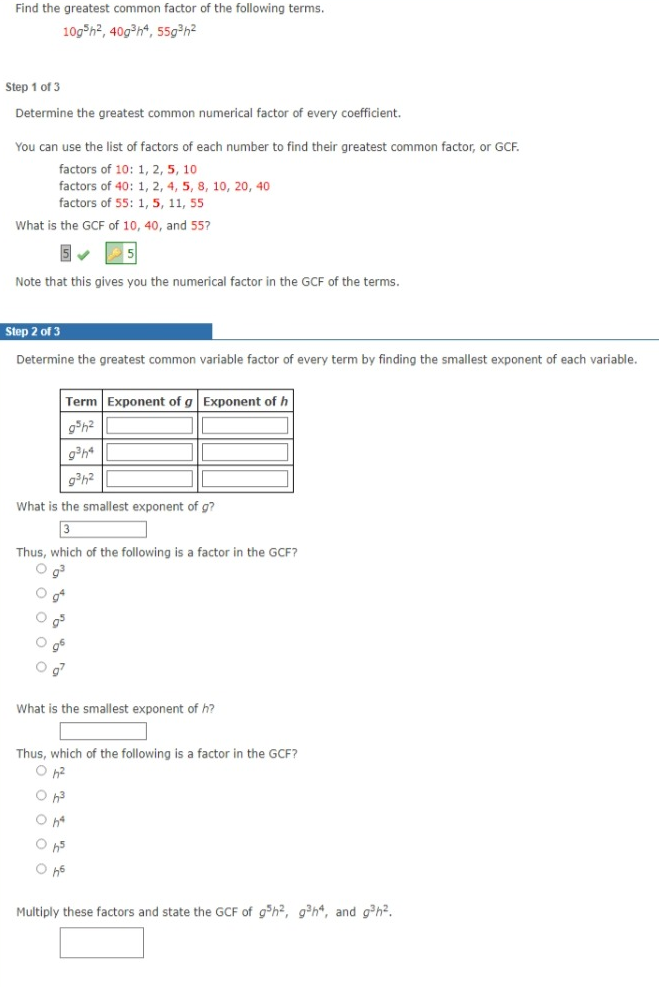 Solved Step 1 of 3 Determine the greatest common numerical | Chegg.com Solved Step 1 of 3 Determine the greatest common numerical | Chegg.com